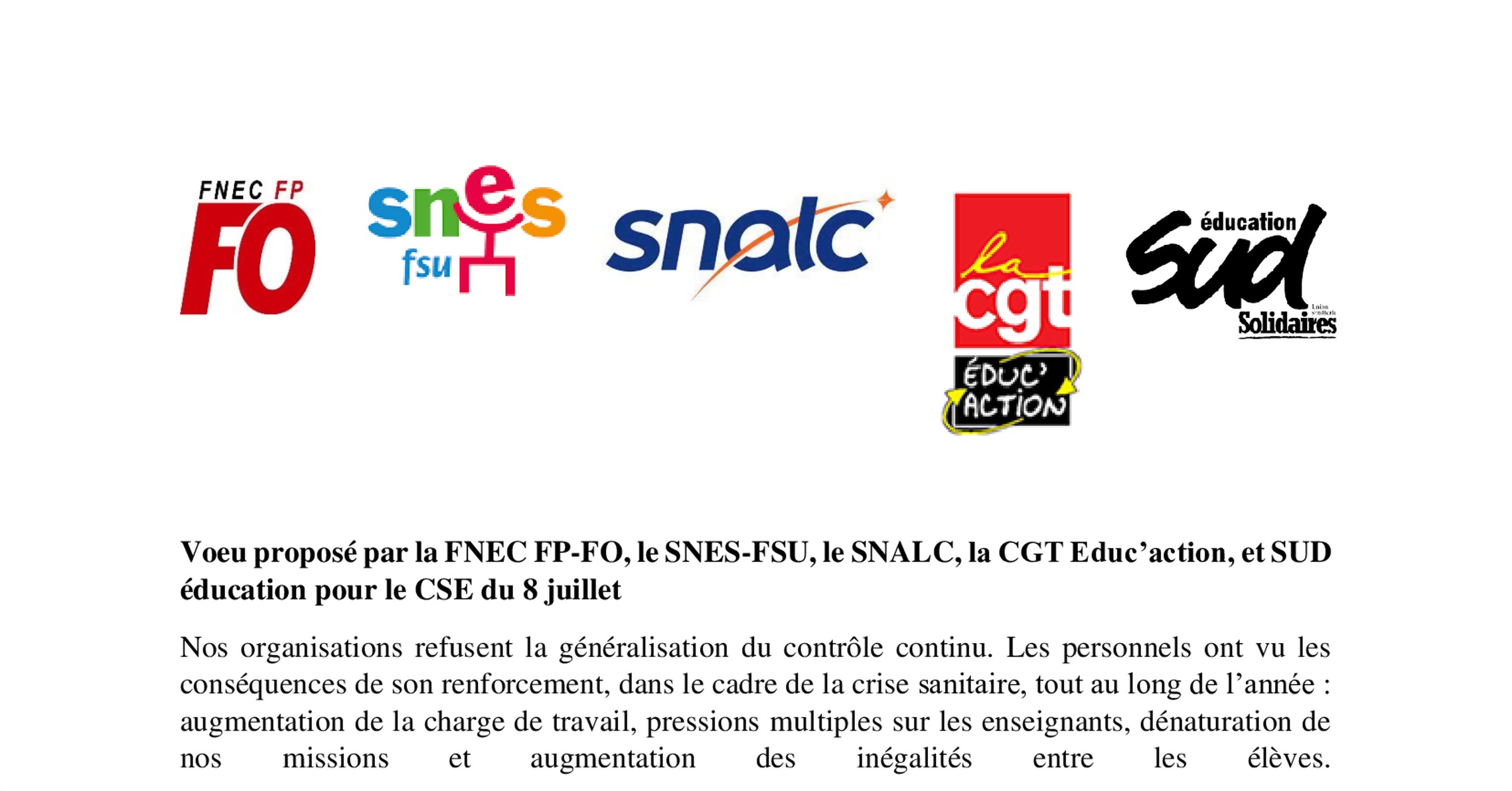 FNEC-FP FO : Non au contrôle continu ! - Voeu proposé par la FNEC FP-FO ...