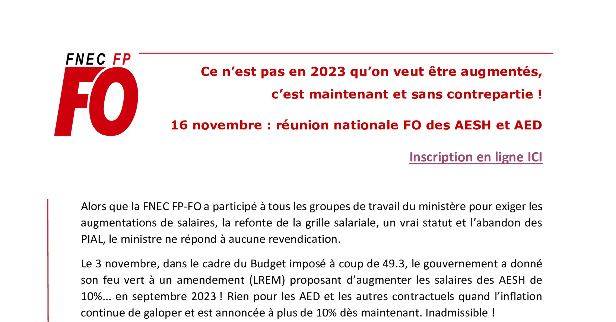 FNEC-FP FO : Ce n’est pas en 2023 qu’on veut être augmentés, c’est ...